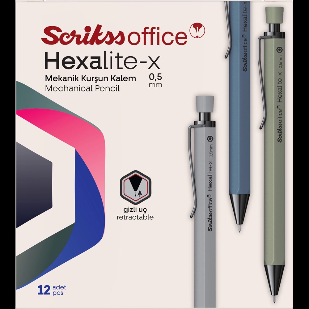Hexalite-X Mekanik Kurşun Kalem 0.5 mm Kırmızı 12'li Kutu | Scrikss